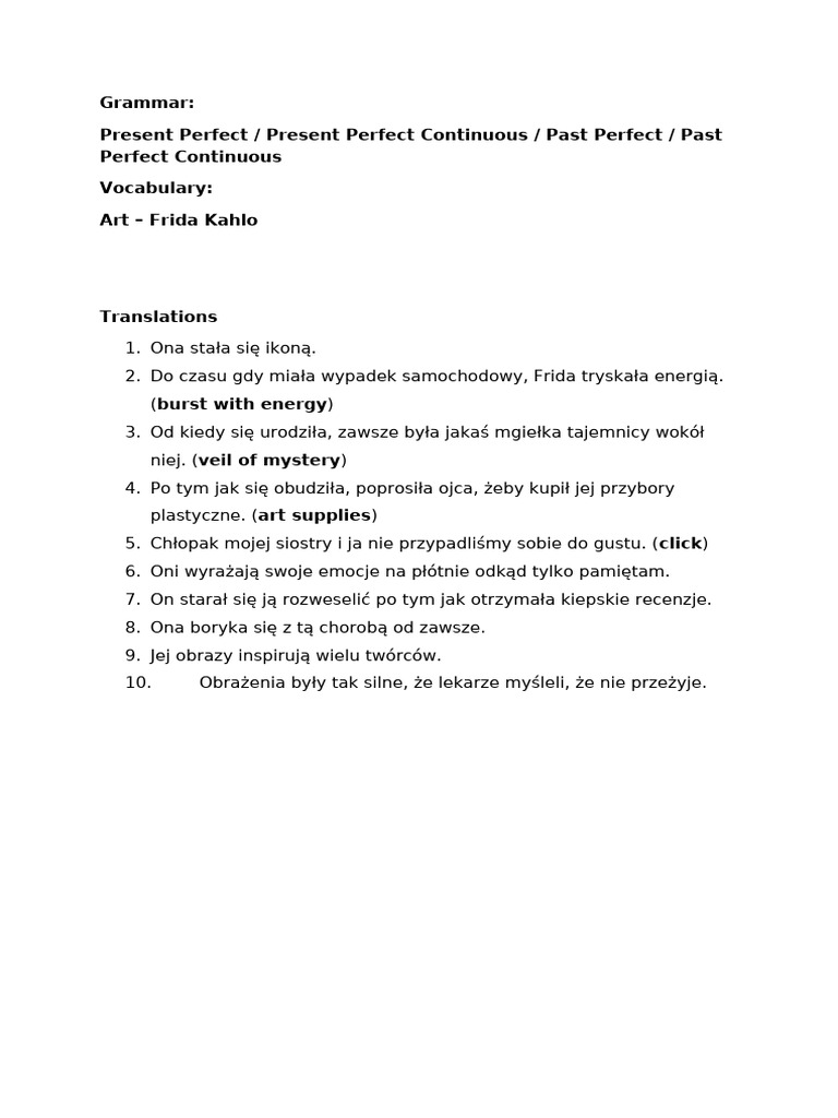 Perfect Tenses Art | PDF