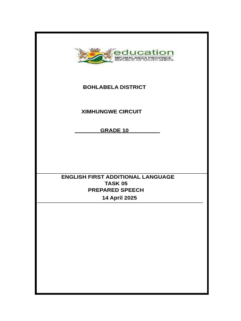 Grade 10 Prepared Speech Guidelines | PDF