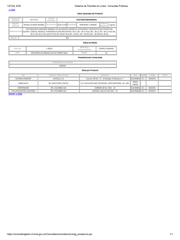 Electrocardiografo BTL | PDF