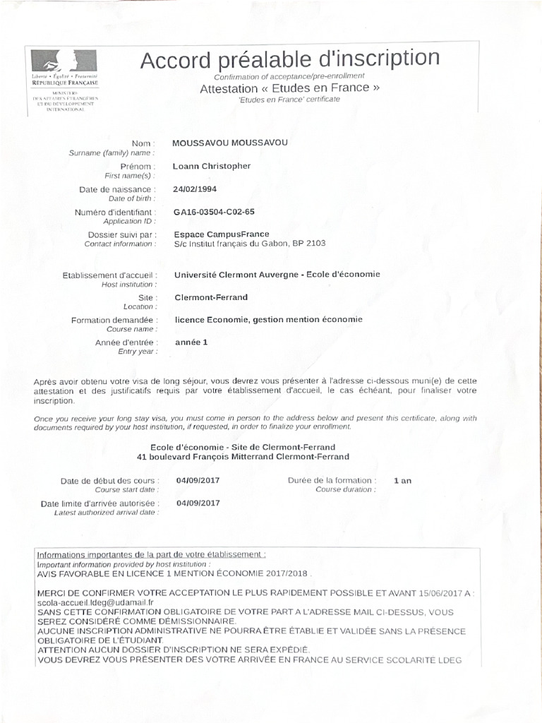 Accord Préalable D'inscription | PDF