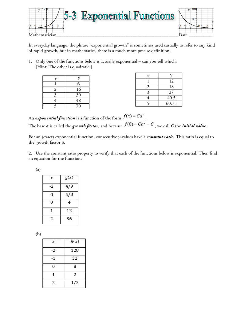 5.3 Exponential Functions | PDF | Function (Mathematics) | Exponential Function