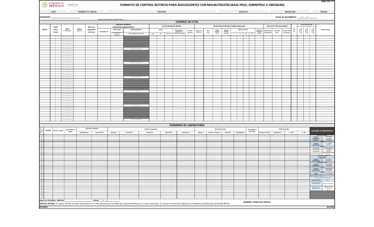 Formato Control Nutricio Adolescentes. SIS 41P-Reverso | PDF | Obesidad ...