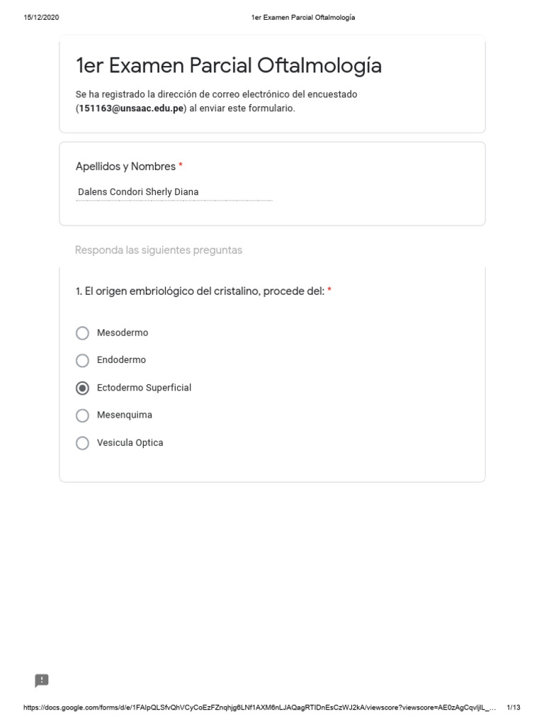 1er Examen Parcial Oftalmología | PDF | Ojo humano | Oftalmología