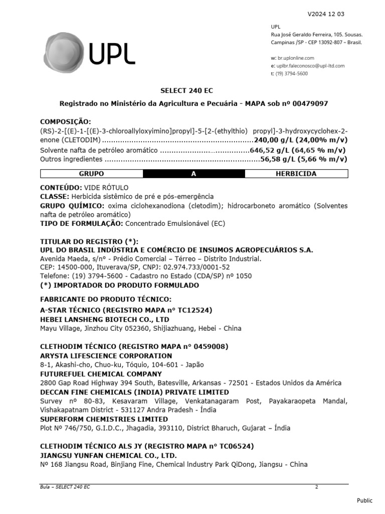 Select 240 Ec | PDF | Agricultura | Agronomia