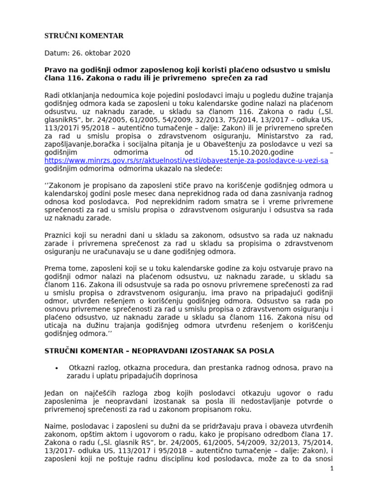 STRUCNI KOMENTAR - GOD ODMOR | PDF