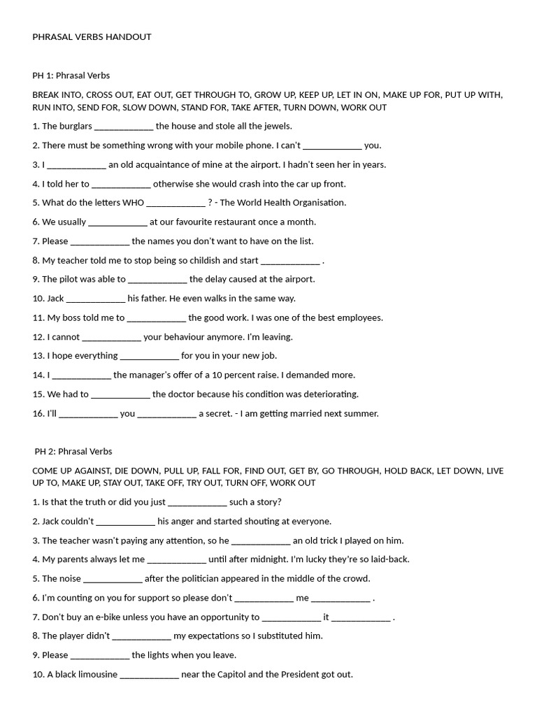 Phrasal Verbs Handout | PDF