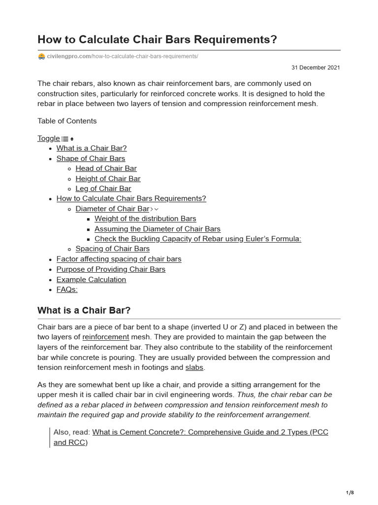 How To Calculate Chair Bars Requirements | PDF | Concrete | Materials