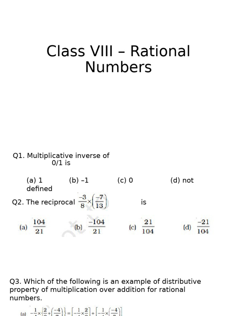 Rational Numbers Practice for Class 8 | PDF