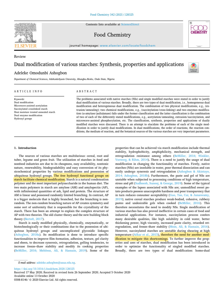 Dual Modification of Various Starches - Synthesis, Properties and ...