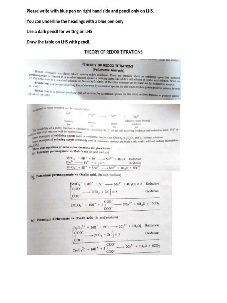 Theory of Redox Titrations | PDF
