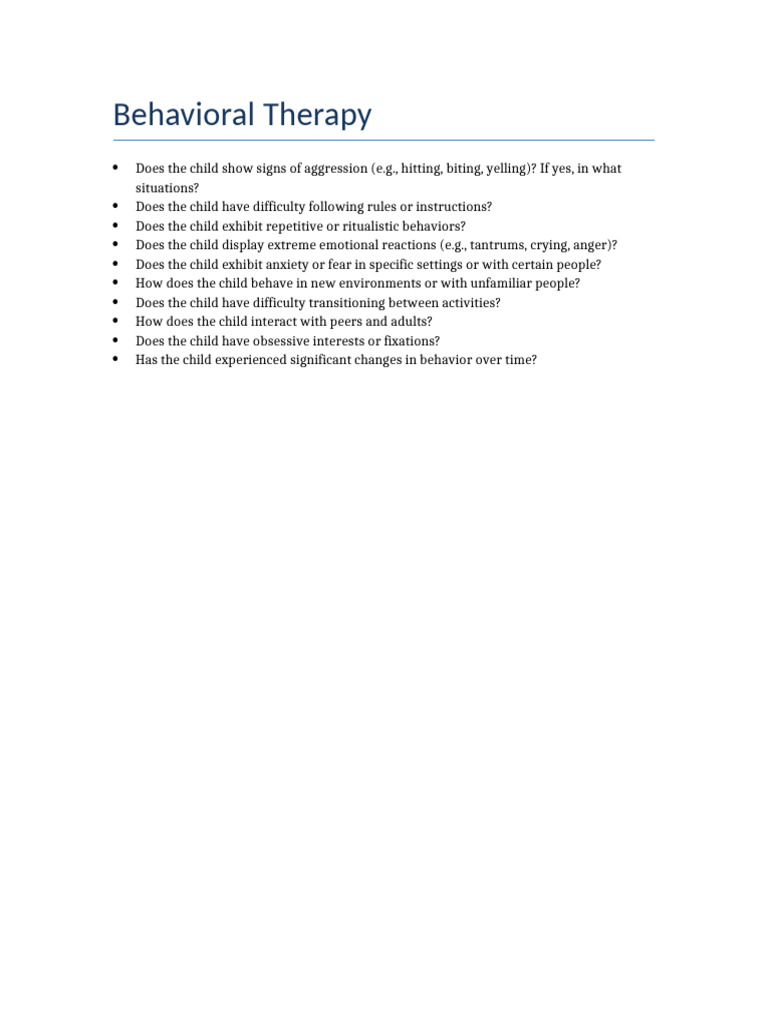 Behavioral Therapy Questionnaire | PDF
