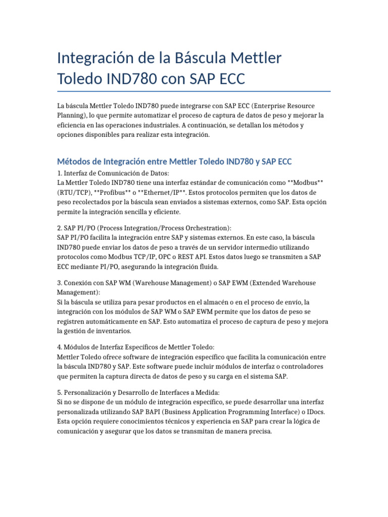 Integracion Mettler Toledo IND780 Con SAP ECC | PDF | Informática ...