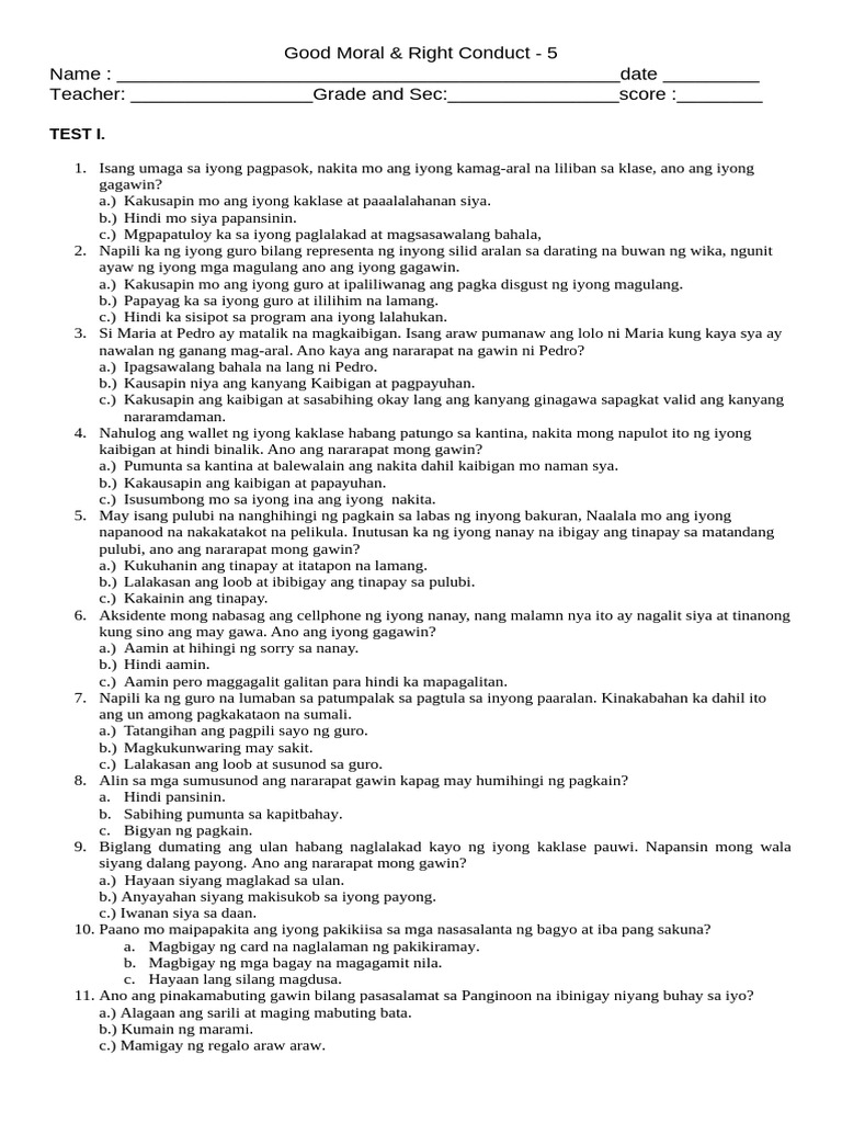 GMRC 5 - 1st Periodical Exam | PDF