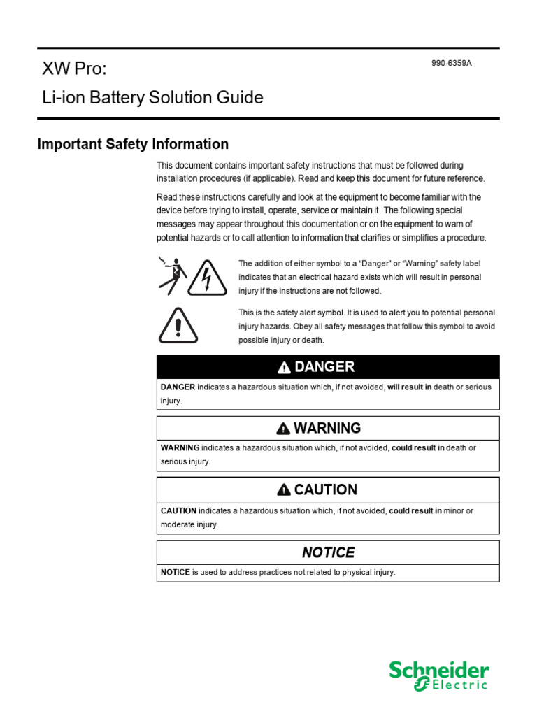 Conext XW PRO Li Ion Battery Solution Guide990 6359 - Rev | PDF | Power ...