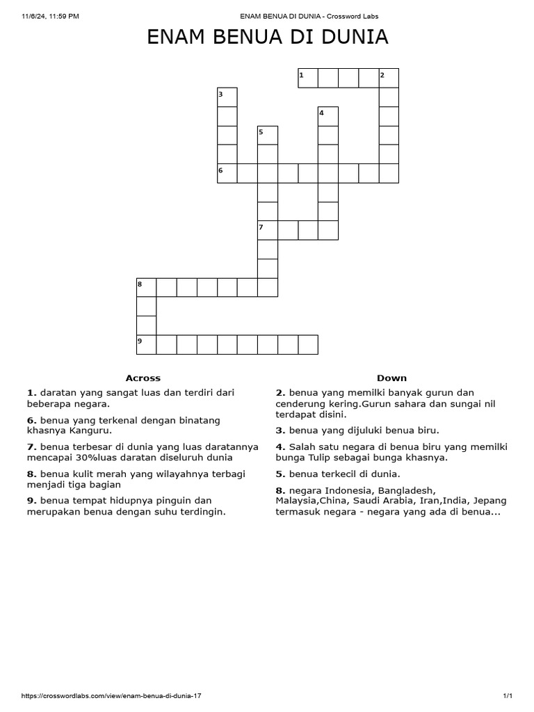 ENAM BENUA DI DUNIA - Crossword | PDF