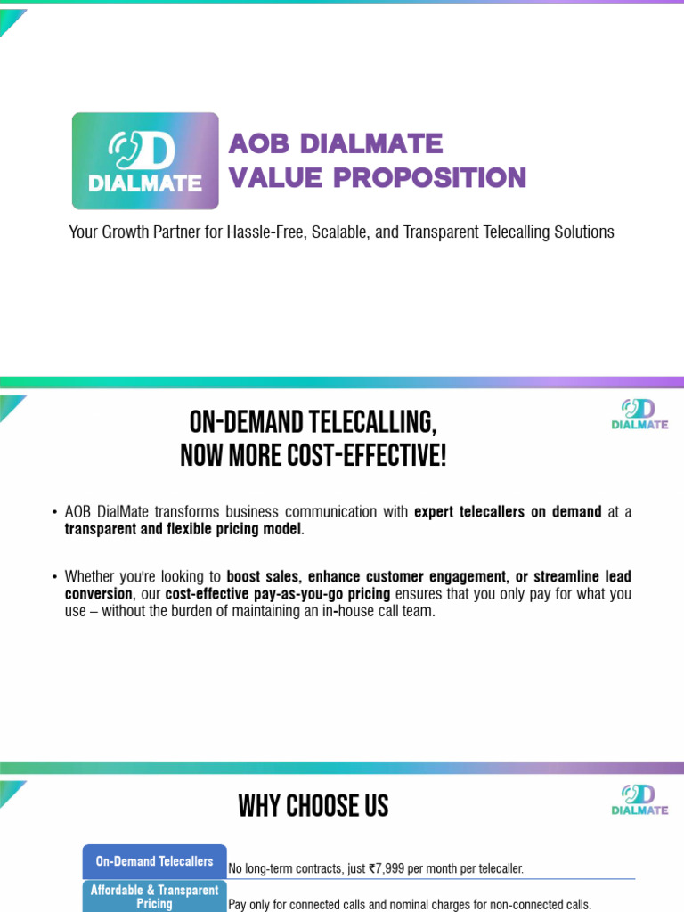 AOB DialMate: Cost-Effective Telecalling Solutions | PDF | Customer ...