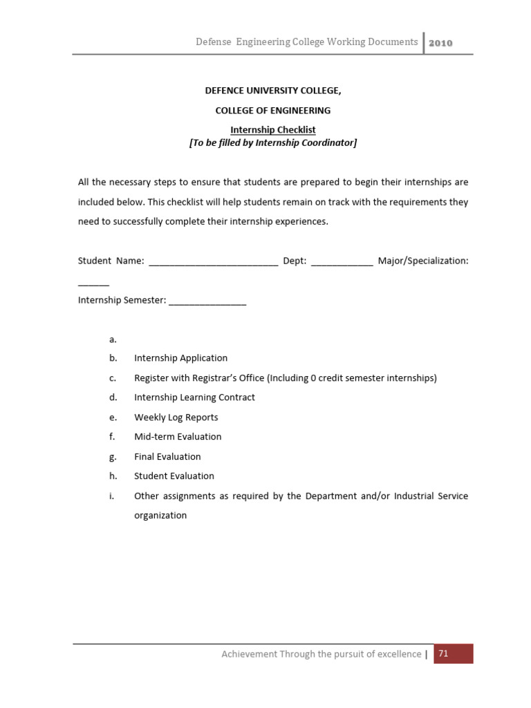 1 Internship Checklist To Be Filled by Internship Coordinator | PDF