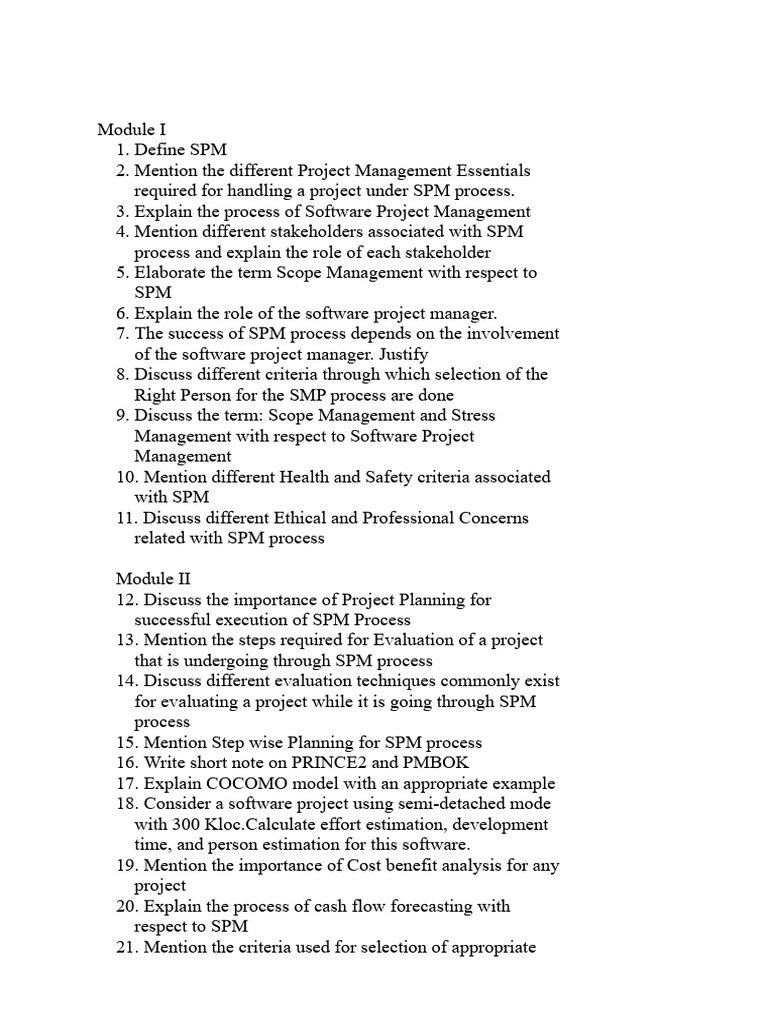 Practice Questions for Software Project Management.docx | PDF | Information Technology | Systems ...