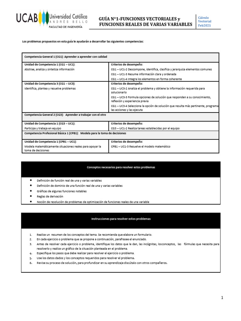 Guía N°1 - Funciones (202525) | PDF | Vector Euclidiano | Curva