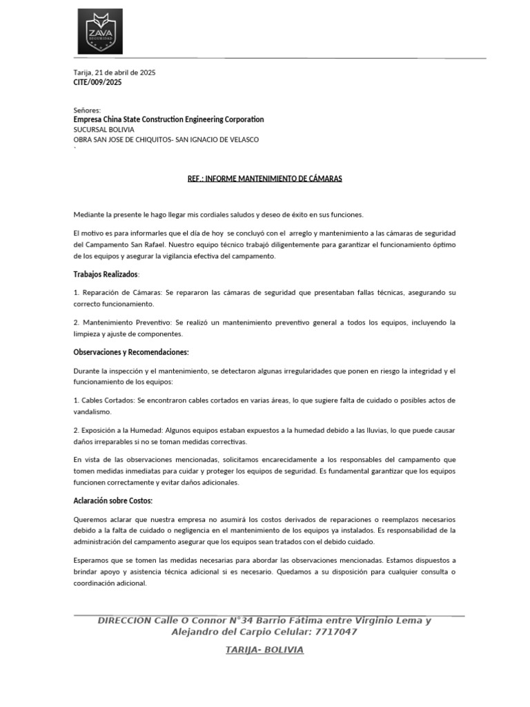 Carta Informe 009. | PDF