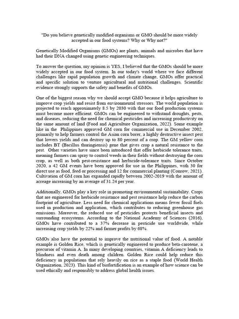 Benefits of GMOs in Food Systems | PDF | Genetically Modified Organism ...