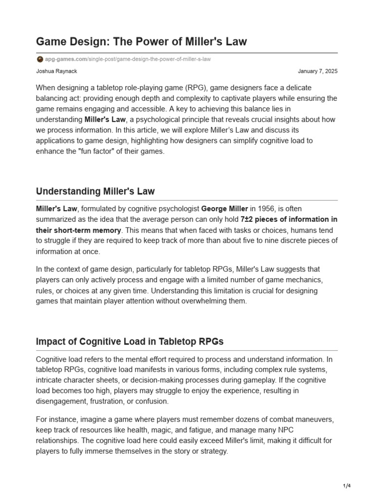 Game Design The Power of Millers Law | PDF | Role Playing Games | Cognition