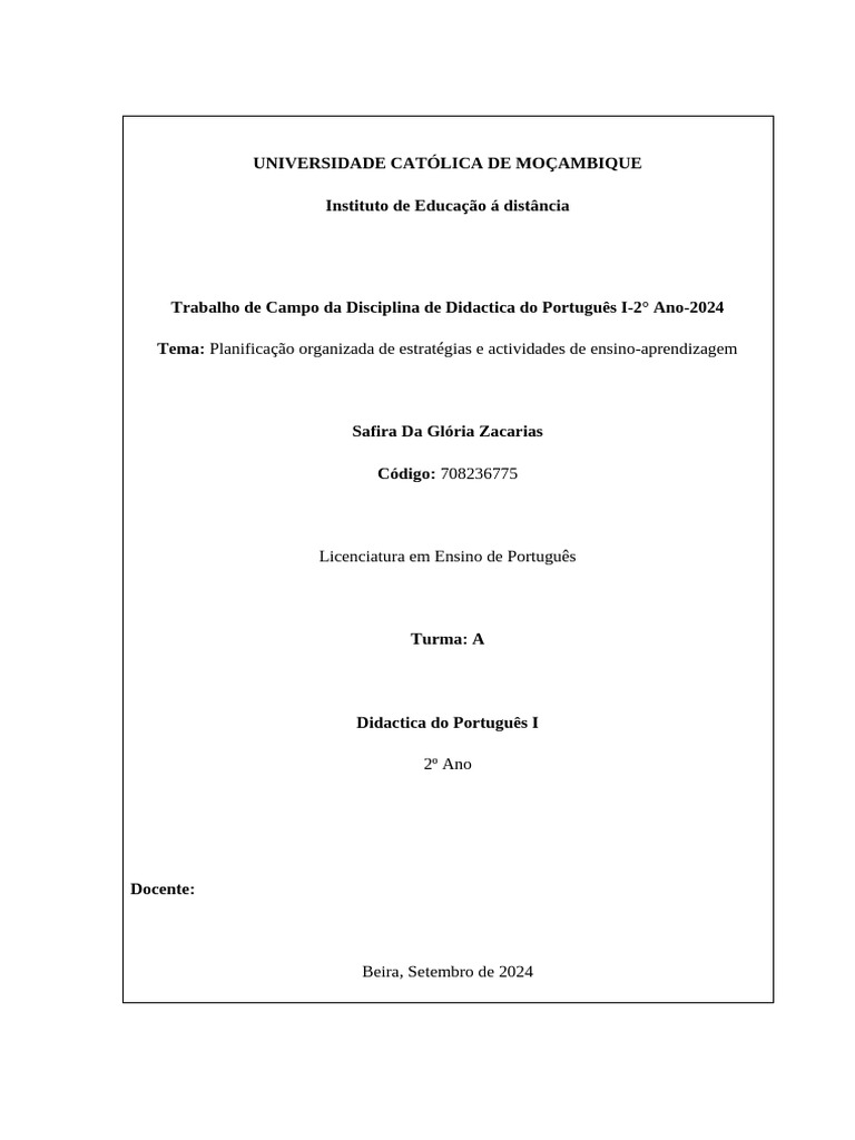 Trabalho de Disciplina de Didactica Do Portugues I | PDF | Aprendizado | Método científico