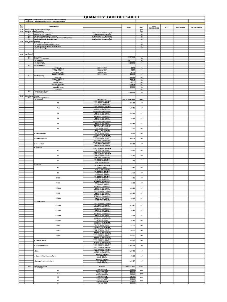 Quantity Take Off Sheet 1 | PDF | Tile | Concrete