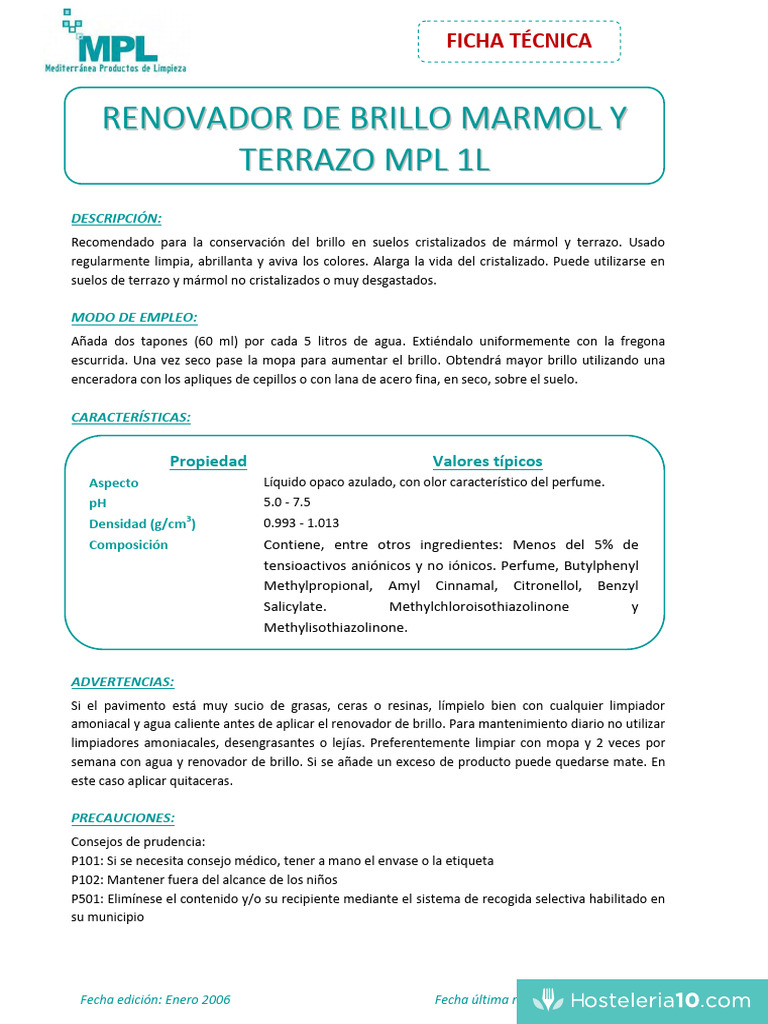 mpl-renovador-brillo-terrazo-marmol (1) | PDF | Agua