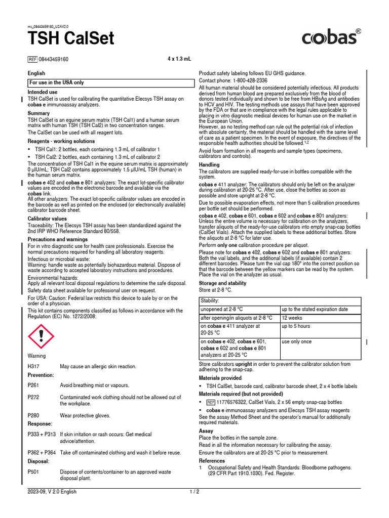 Insert - TSH CalSet - Ms - 08443459160 - USA.V2.en | PDF | Thyroid ...