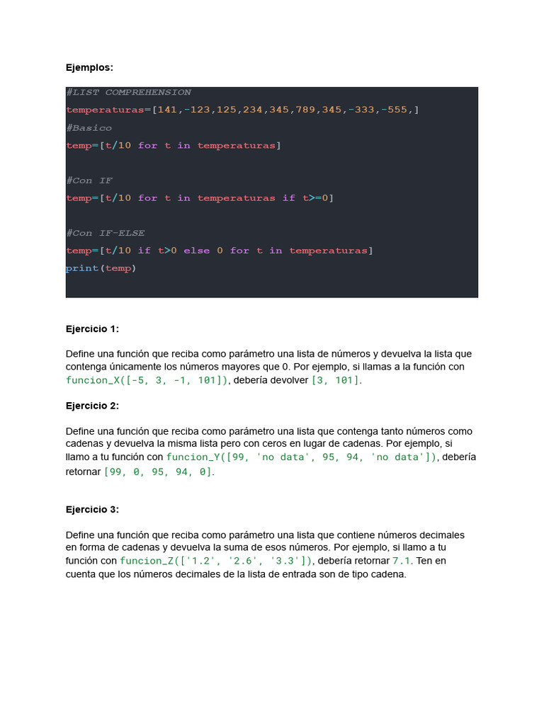 Ejercicio Listas de Comprensión | PDF