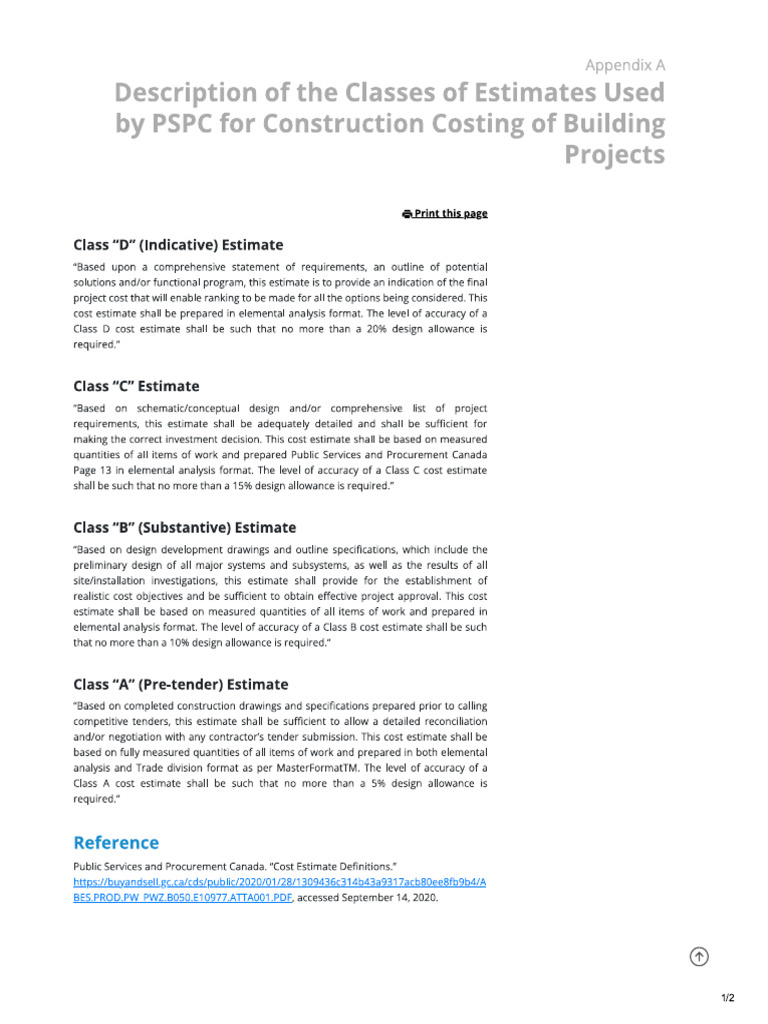 Description of Class Estimates (Reference From RAIC 6) | PDF