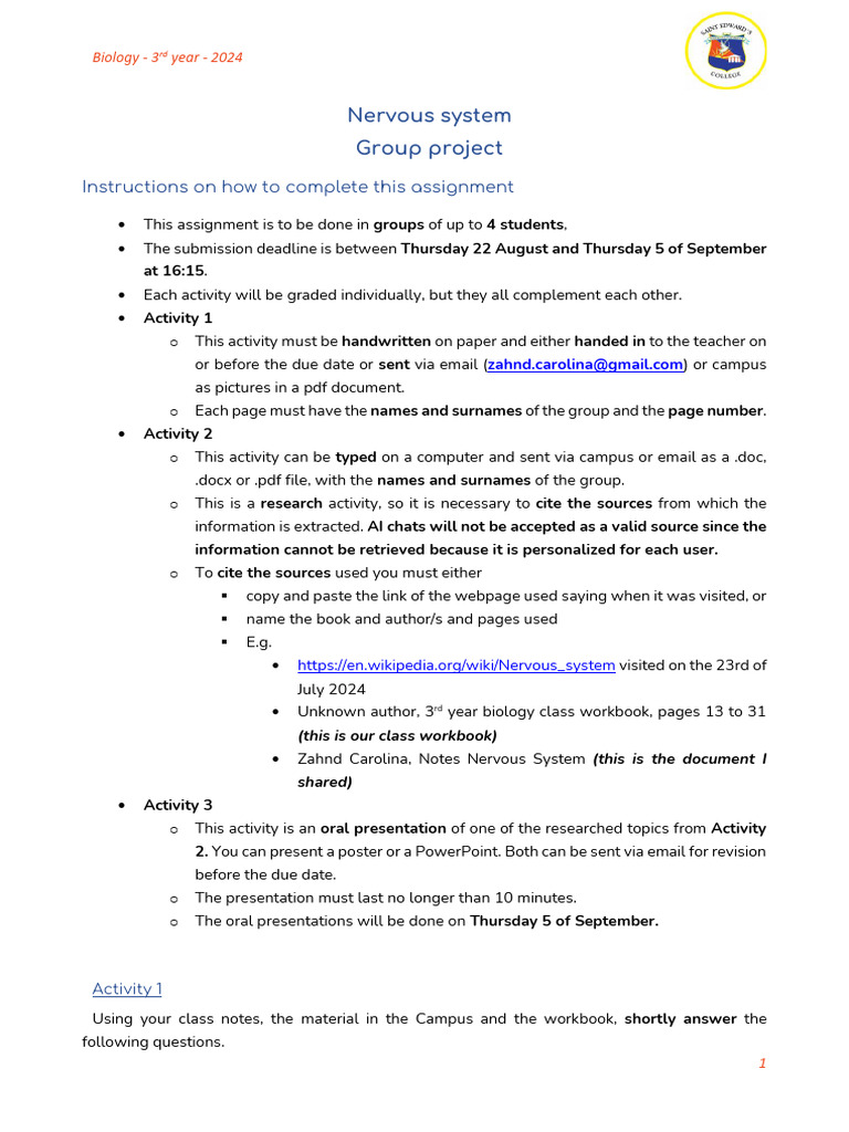 Project - Nervous System | PDF | Autonomic Nervous System | Nervous System