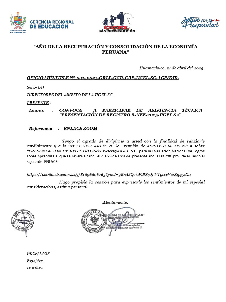 OFICIO MULTIPLE 041-Directores | PDF