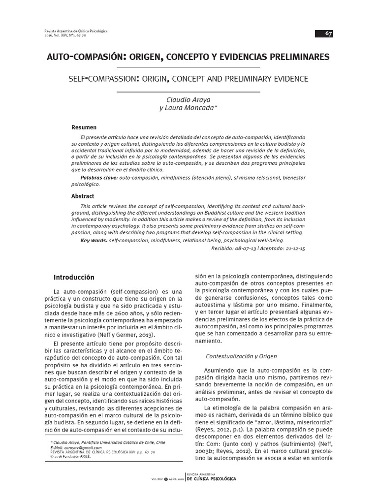 Auto-Compasión. Origen Concepto y Evidencias | PDF | Autoestima ...