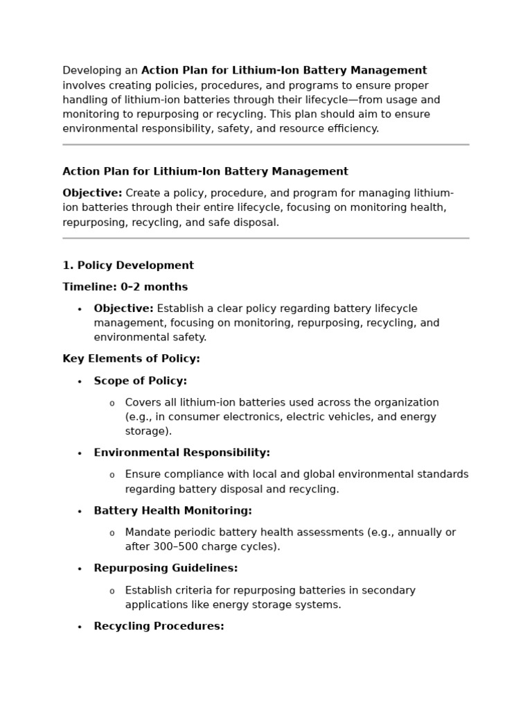 Lithium-Ion Battery Management Plan | PDF | Life Cycle Assessment ...