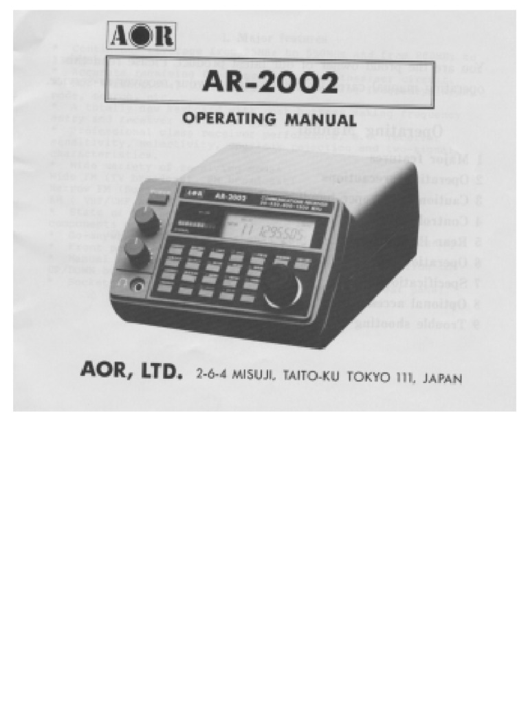 AOR AR-2002 Operating Manual 20 Pages (BCE) | PDF