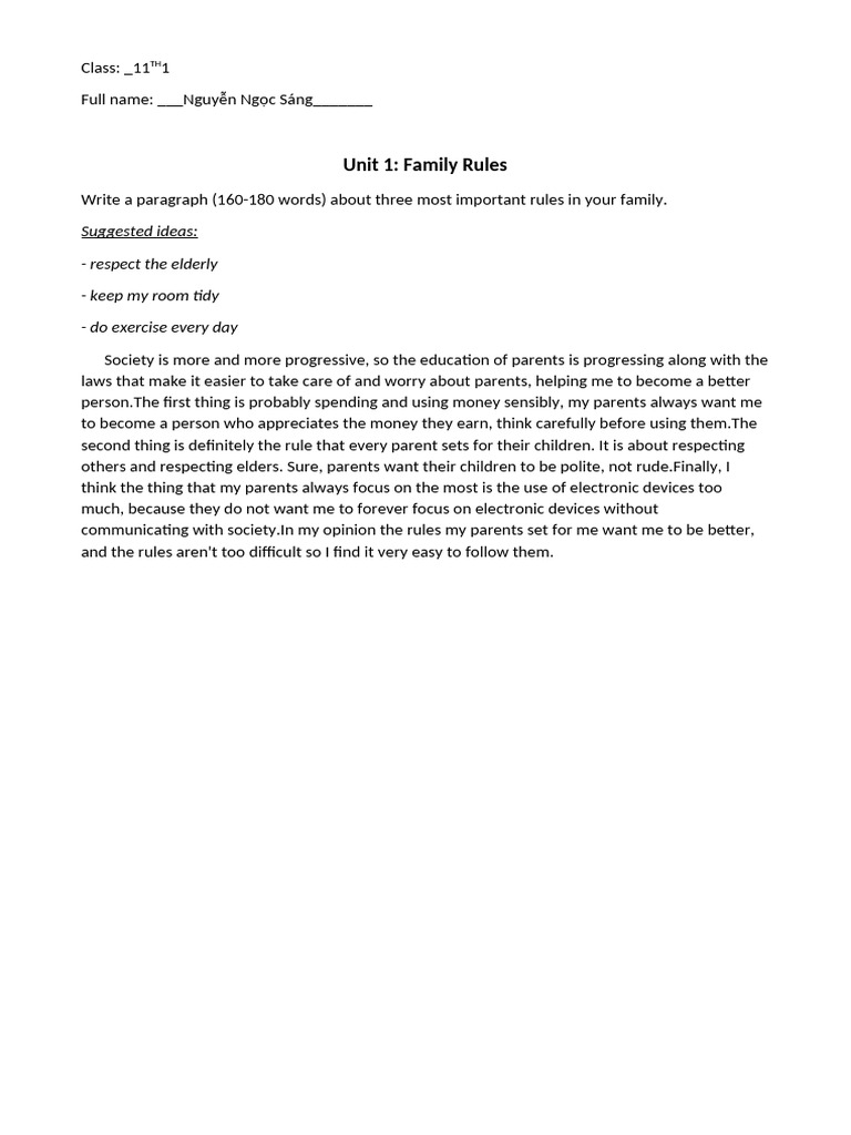 Unit 1. Family Rules | PDF
