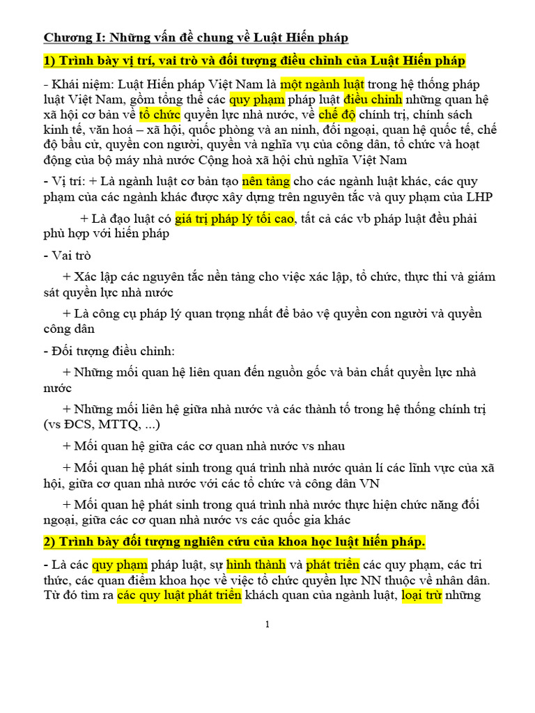 De Cuong On Tap Luat Hien Phap Truong Dai Hoc Luat Dai Hoc Quoc Gia Ha 80612 | PDF