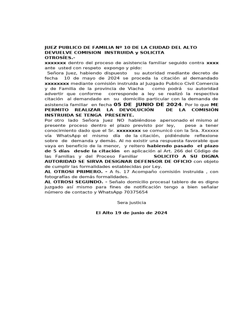 Memorial Solicita Defensor de Oficio | PDF