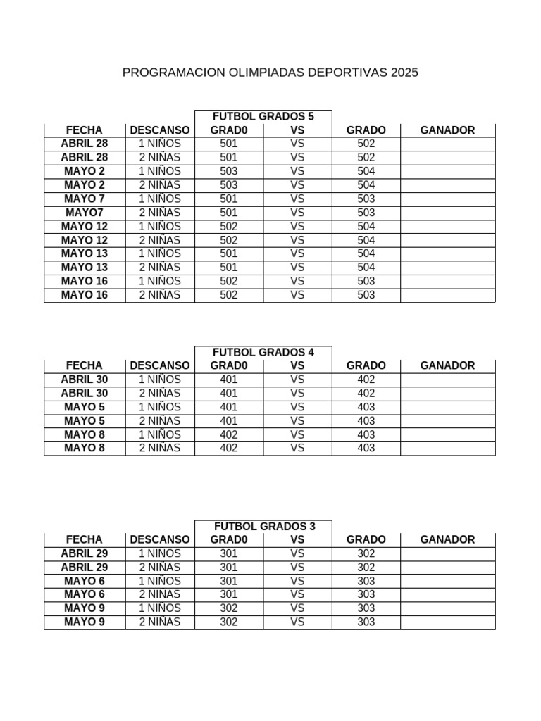 PROGRAMACION OLIMPIADAS 2025 | PDF