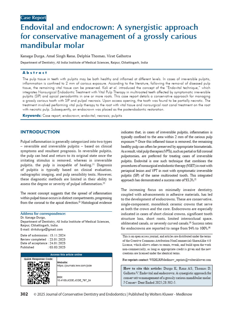 Endovital and Endocrown A Synergistic Approach.17 | PDF | Dentistry ...