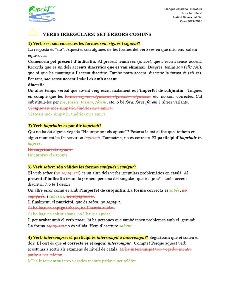 Errors Comuns Verbs Irregulars | PDF