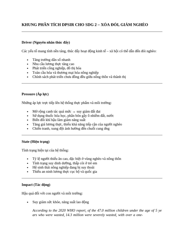 KHUNG PHÂN TÍCH DPSIR CHO SDG 2. Bài nộp cá nhân PTBV | PDF