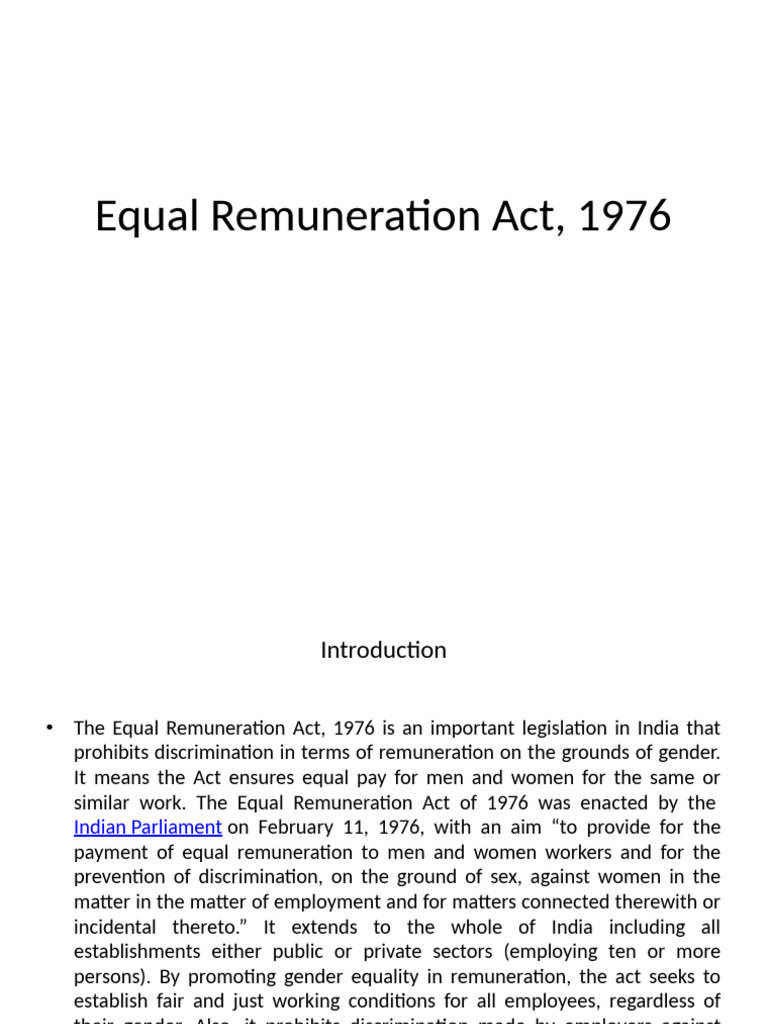 Equal Remuneration Act, 1976-1 | PDF | Employment | Equal Pay For Equal ...