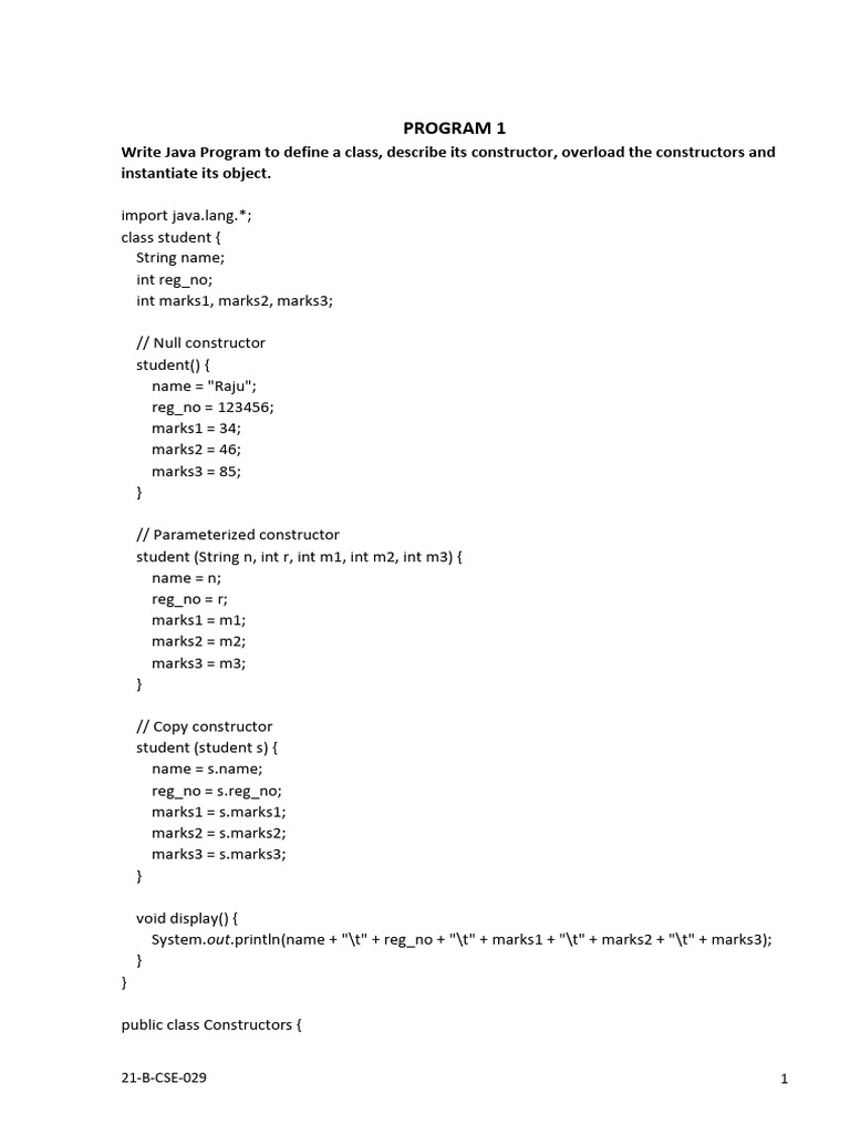 Java Class and Object Programming Examples | PDF | Constructor (Object Oriented Programming ...