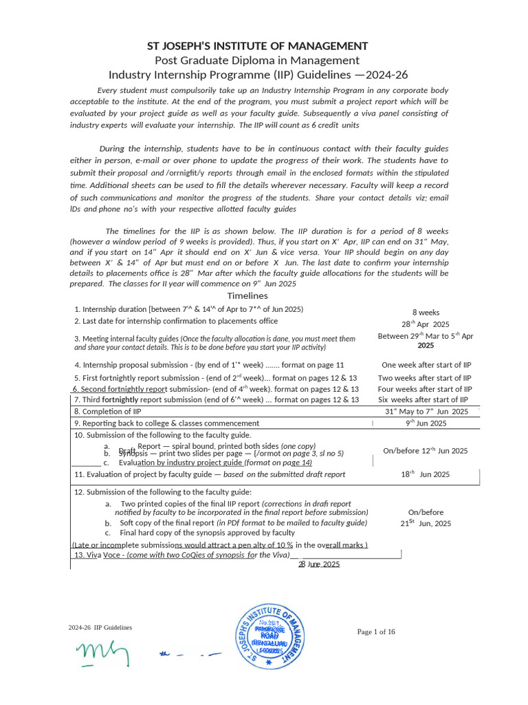 IIP Guidelines for PGDM Students 2024-26 | PDF | Bibliography | Business