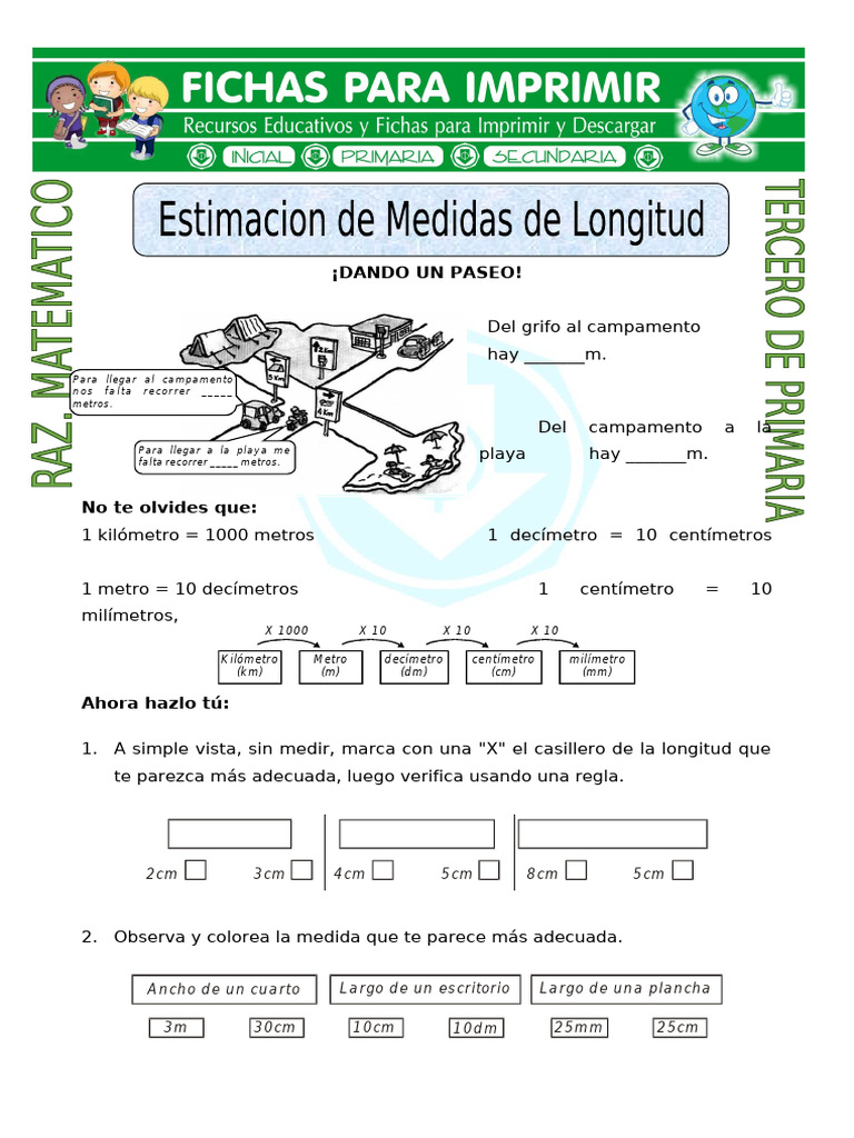 Ficha Estimacion de Medidas de Longitud para Tercero de Primaria | PDF ...