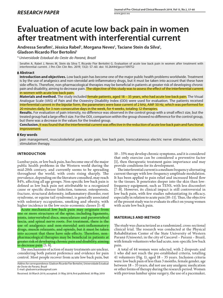 Interferential Current for Acute Low Back Pain | PDF | Low Back Pain ...