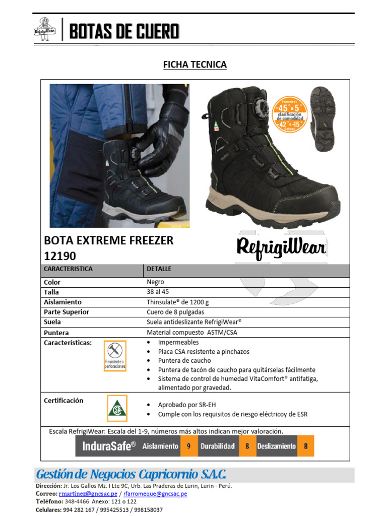Ficha Tecnica-Bota Congelador Extremo 1290CR | PDF | Bota | Calzado